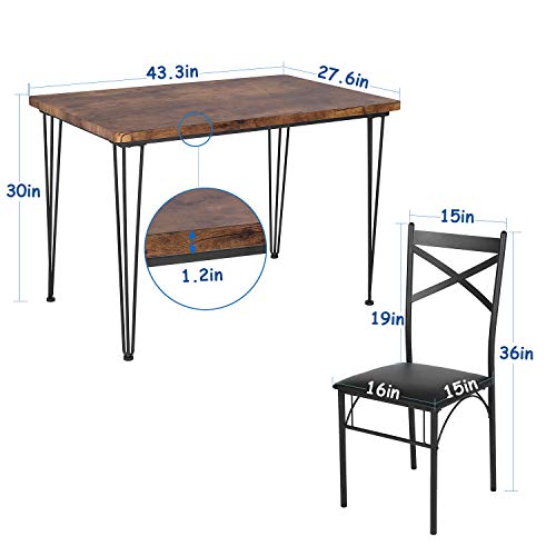 VECELO 5-Piece Set Home Kitchen Breakfast Nook, Dining Table for 4, Brown