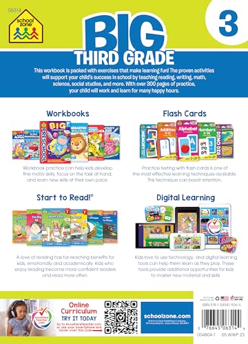 School Zone - Big Third Grade Workbook - 320 Pages, Ages 8 to 9, 3rd Grade, Reading, Writing, Math, Science, History, Social Science, Critical Thinking, and More (School Zone Big Workbook Series)