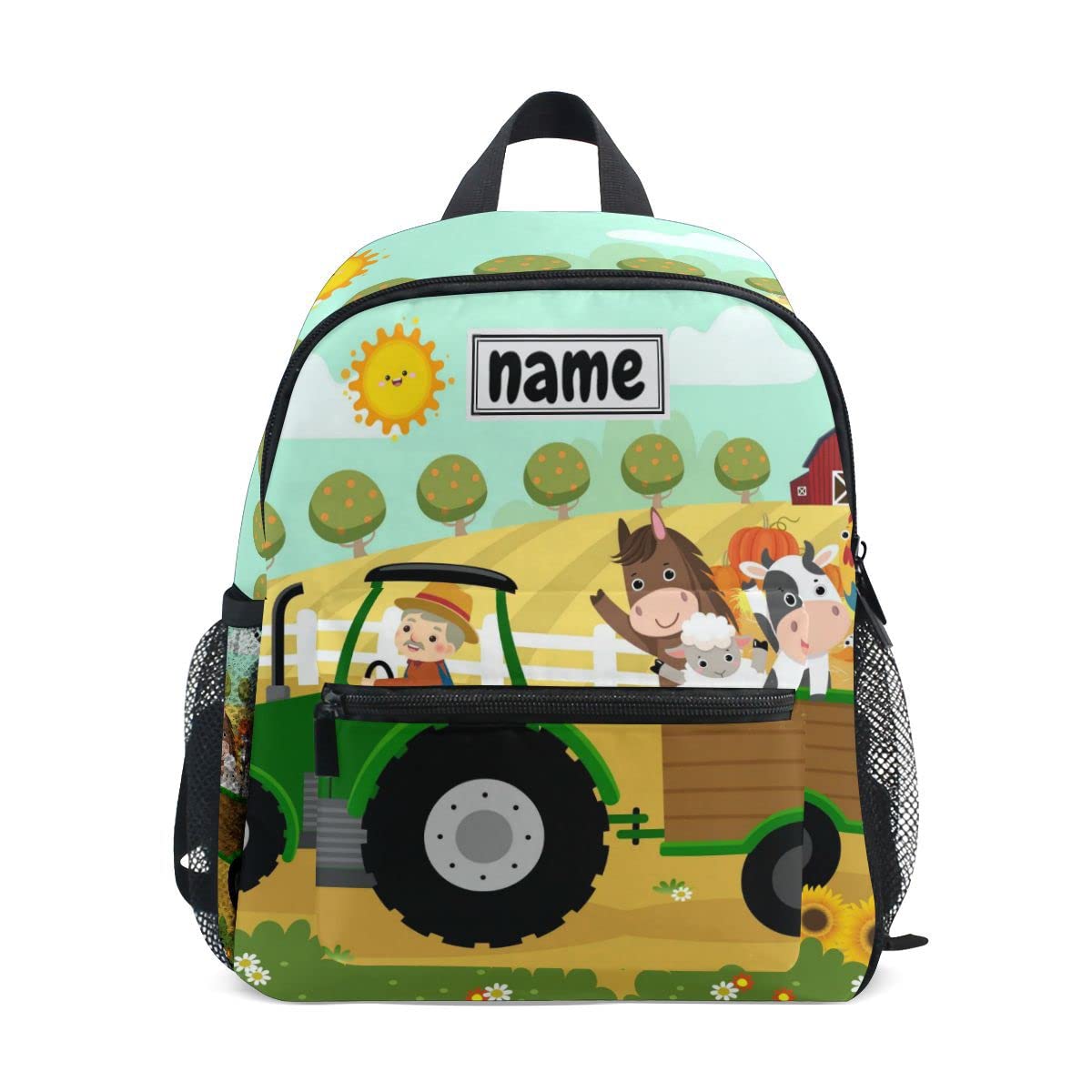 Glaphy Custom Kid's Name Backpack, Farm Animals Cow Horse Cartoon Toddler Backpack for Daycare Travel, Personalized Name Preschool Bookbags for Boys Girls