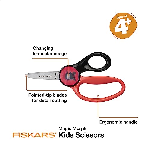 FISKARSĀ® Magic Morph Kids Scissors - Image Moves when Tilted - Pointed-tip for Ages 4+ - Fun Ninja Design - Back to School Supplies