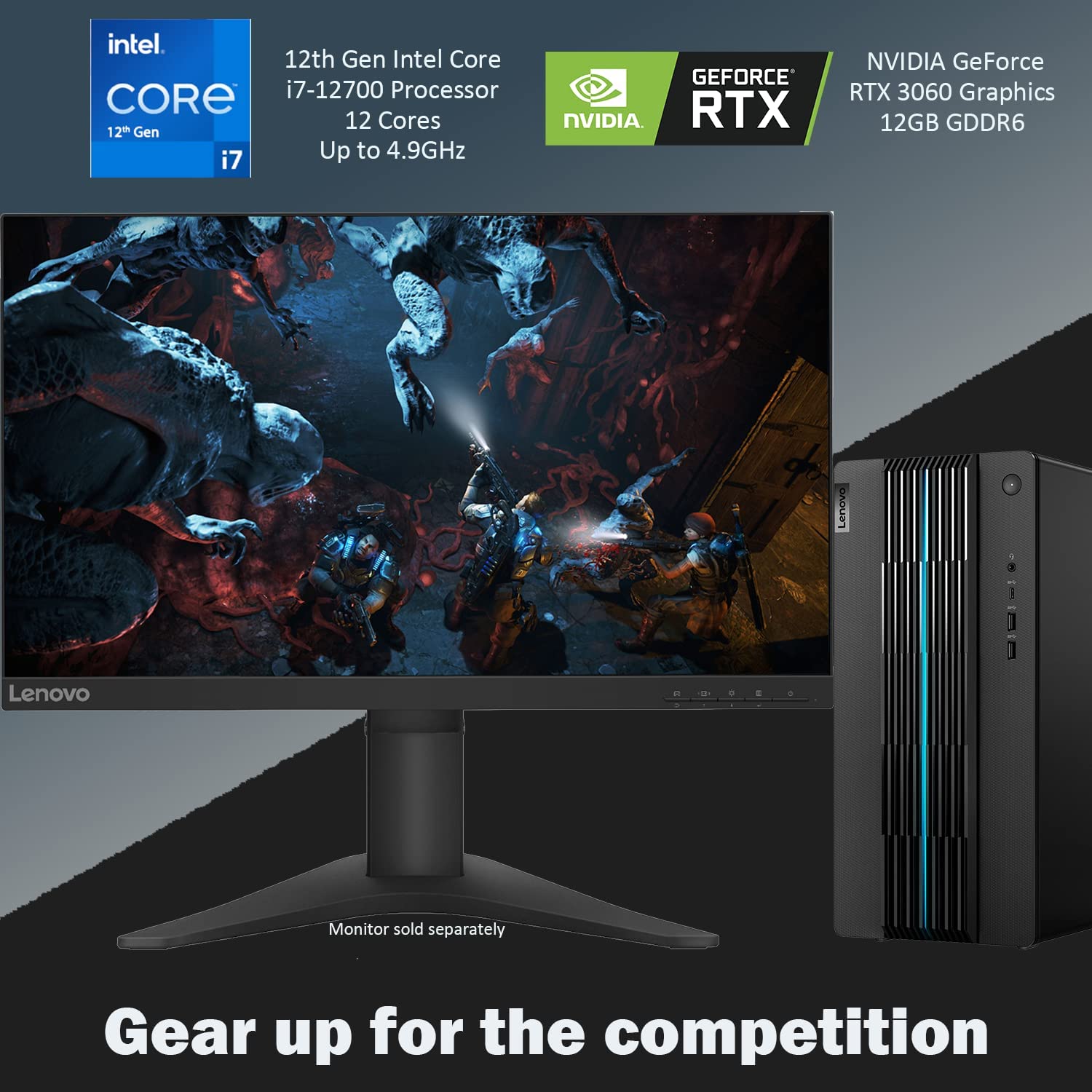 Lenovo 2023 Newest IdeaCentre 5 Gaming Desktop, Intel Core i7-12700 Processor, GeForce RTX 3060, 16GB RAM, 512GB SSD, 1TB HDD, USB Keyboard Mouse, Wi-Fi 6, Windows 11 Home, Bundle with JAWFOAL
