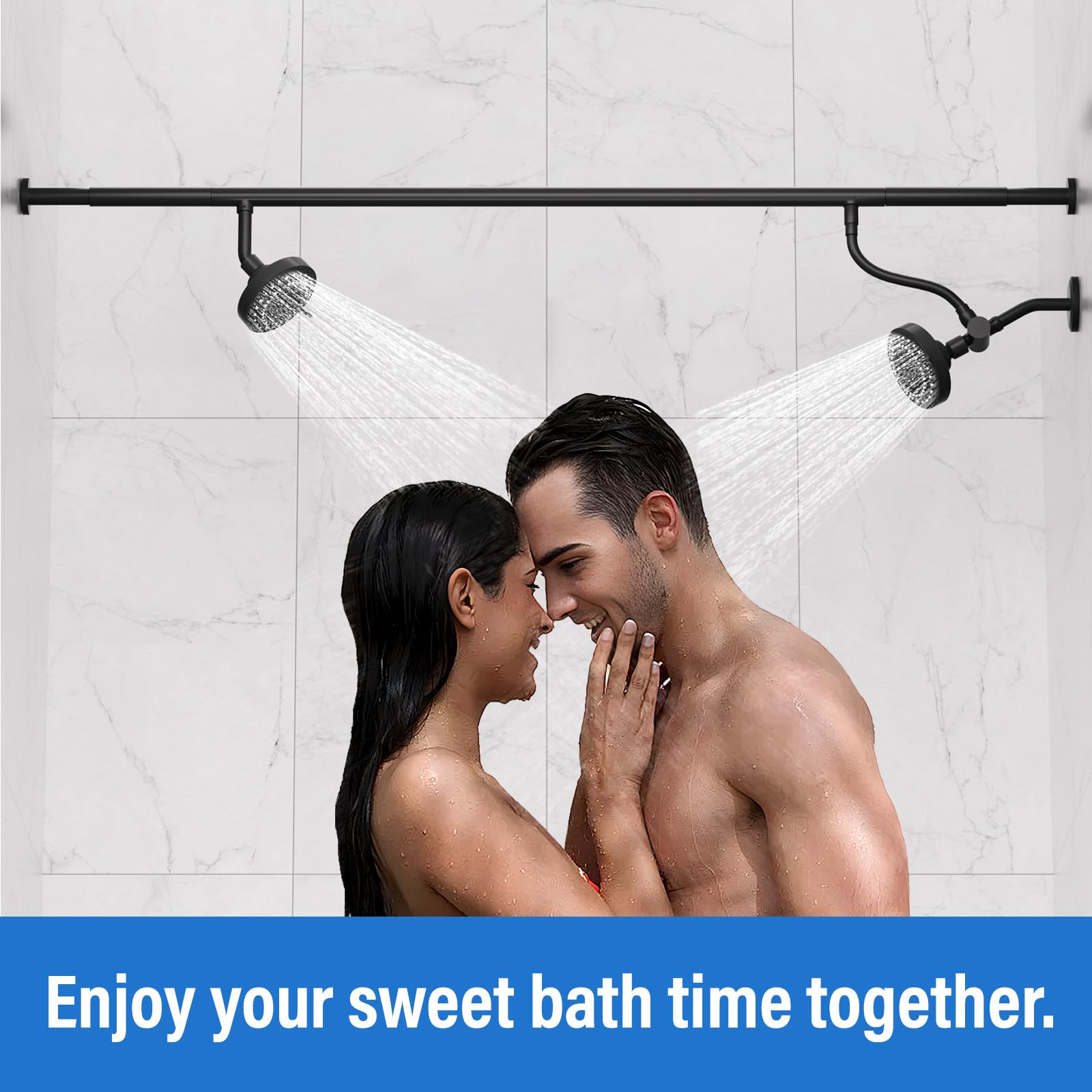 NTPN Dual Shower Head for Couples, Double Shower Head System for Two People, High Pressure and Adjustable Double Shower with Multimodal Shower Head fits 2 Person (Black)
