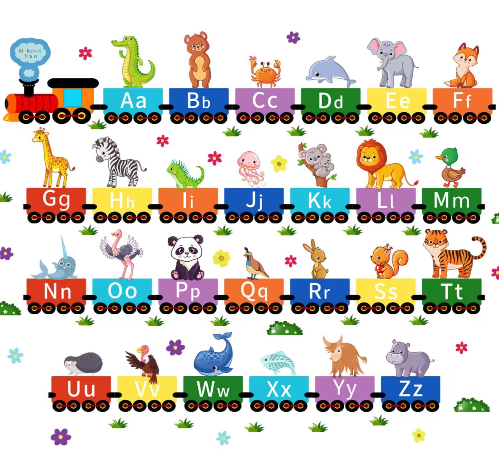 Kids Wall Decals Alphabet Stickers - Animal Train ABC Wall Decor Classroom Wall Decals Educational Wall Stickers for Toddler Playroom (Alphabet Train)