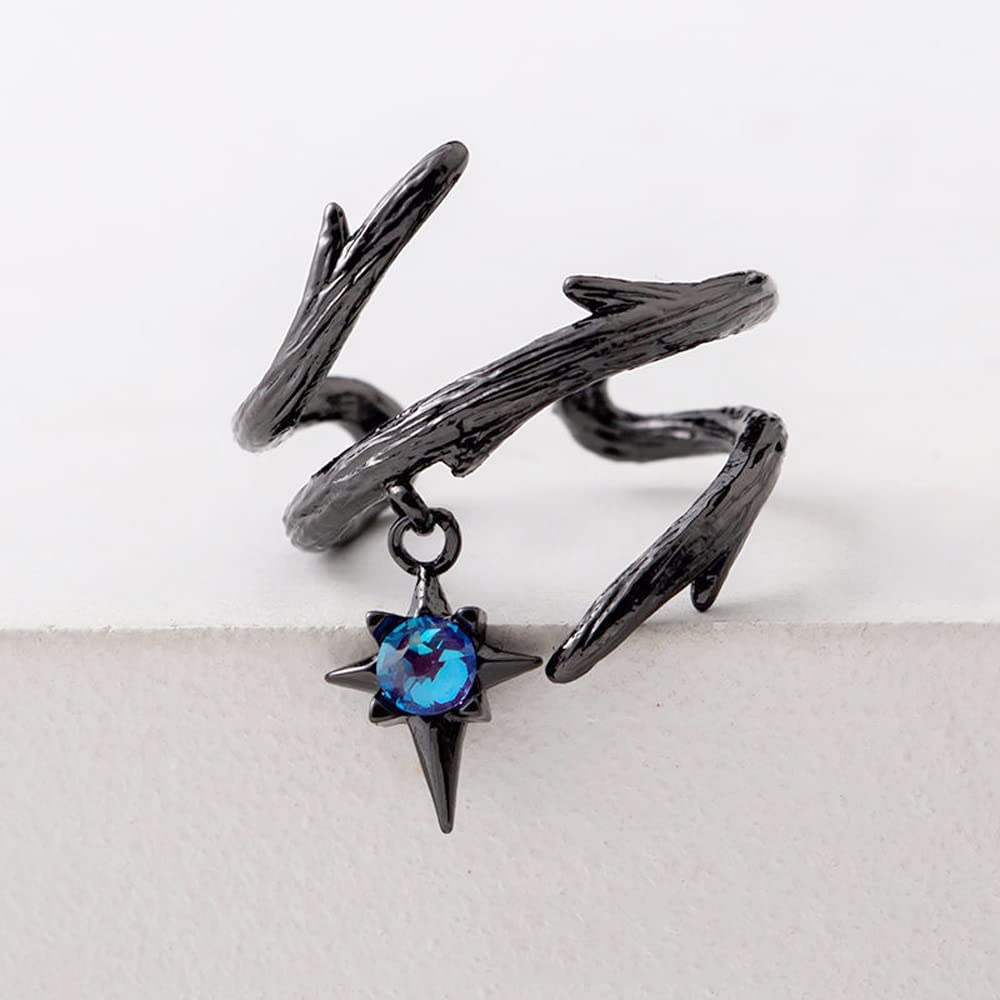 Injoehom Women's Black Dangle Metal Thorns Cross Blue Cubic Zirconia Ear Cuff, Non Piercing