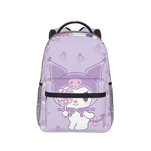 RODES Cute Kurromi Pattern Print Backpack Anime Backpack Lightweight Travel Backpack Laptop Backpack Purple Daypack Women Birthday Gift With Keychain
