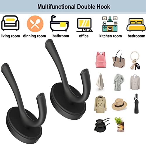 TOFIIGREM Matte Black Wall Hooks Double Hook, Heavy Duty Thick Metal Bath Coat Hooks for Hanging Key Robe Hat Backpack, Wall Mount Hooks Bathroom Kitchen Garage Hooks(4 Pack, Black)