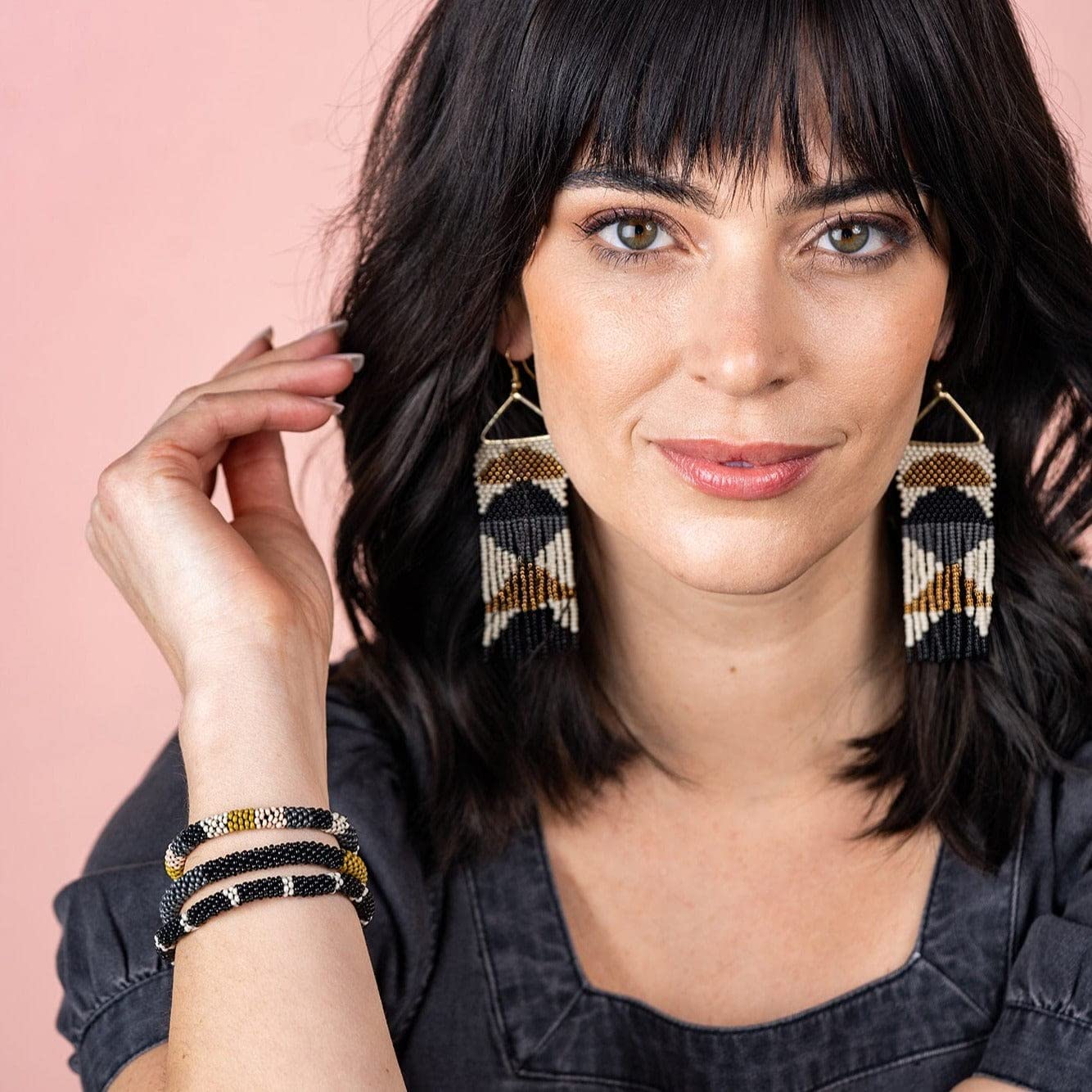 INK + ALLOY Grey Pink Citron Color Block Slide And Stack Bracelet Handmade Jewelry for the Modern Bohemian