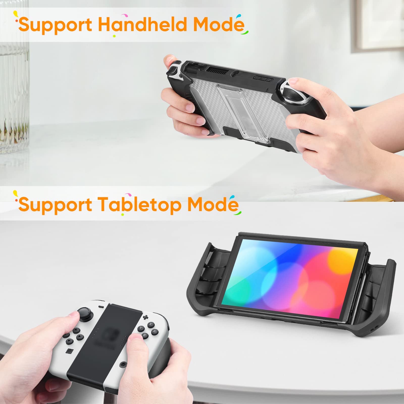 Fintie Case for Nintendo Switch OLED Model 2021 w/Fixed Stand, [Shock Proof] Protective Cover w/Hard Matte Clear Back Panel & Soft TPU Bumper, Ergonomic Grip for Switch OLED Model Console, Black