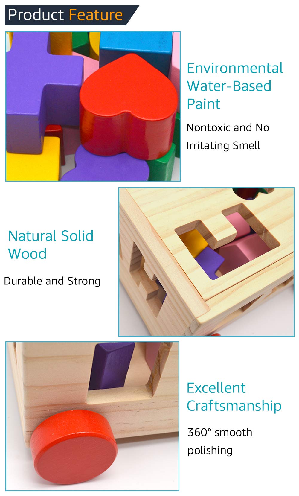 GeekHouse Shape Sorting Cube for Toddlers, Wooden Sorter Box and Pull Toy for 3+ Year Old Kid, Early Educational Gift for Boy and Girl