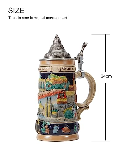 HAUCOZE Beer Stein Mug German Landmark Stanley Drinking Mug with Lid for Man 0.6 Liter