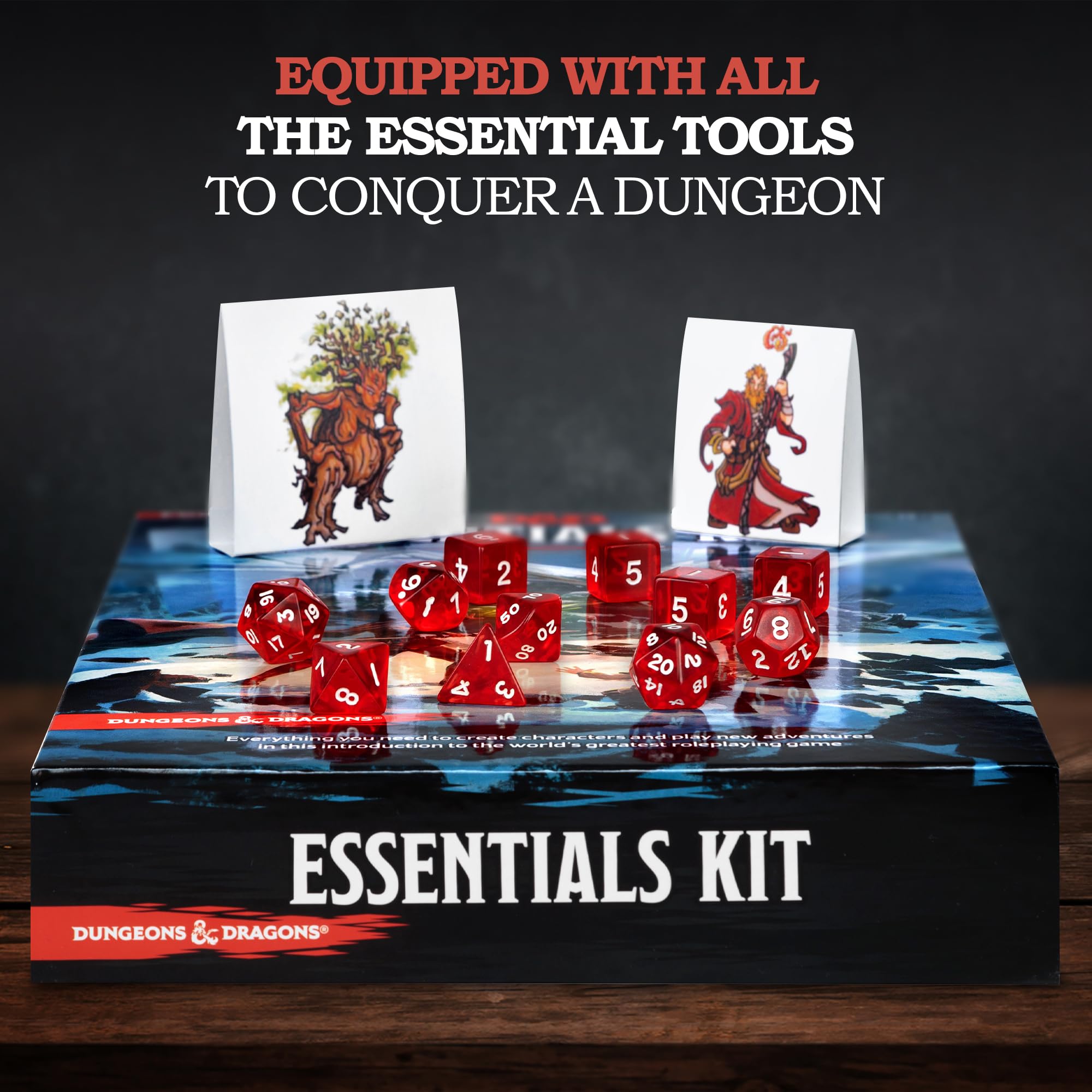 Dungeons and Dragons Essentials Kit - Starter Set Extra 6 Dice Sets, Flannel Bags, Master Screen, Figures, New Heroes, Dice Guide, Statistic Sheets - DND 5th Edition Rolling Board Game