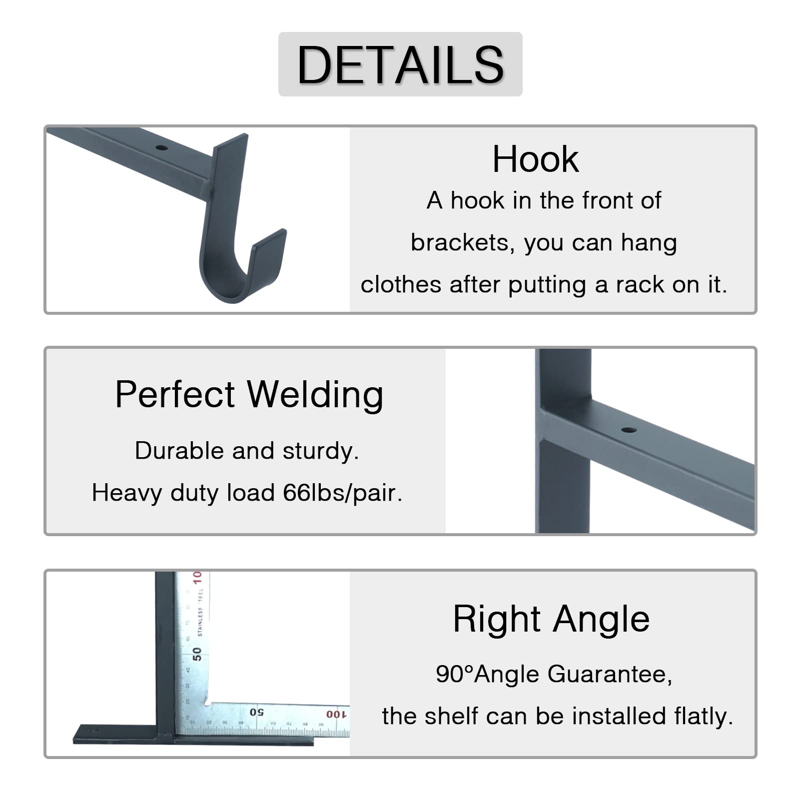 OVOV Shelf Bracket with Rod Holder 2 Pack Closet Shelf & Rod Brackets 13 Inch Black Heavy Duty Closet Rod Bracket