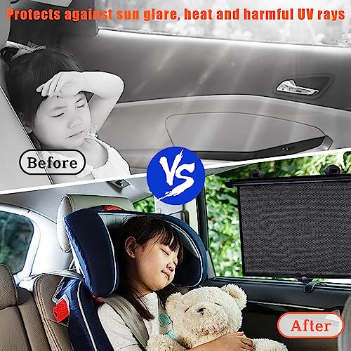 Kewucn Car Side Window Sun Shade, 2 Pack Retractable Auto Sunshade Visor for Block Heat UV Rays and Glare Protection, Universal Roller Window Shade for Baby, Pets, Kids, Passengers (Medium)