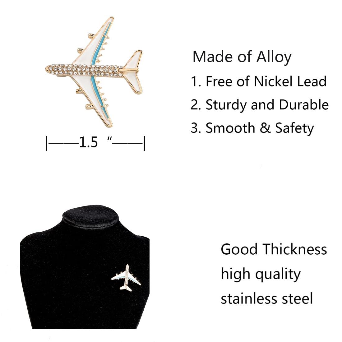 FUSTMW Airplane Brooch Pin Pilot Gifts Flight Attendant Graduation Gifts Aviation Crew Gifts for Pilot Students(Brooch)