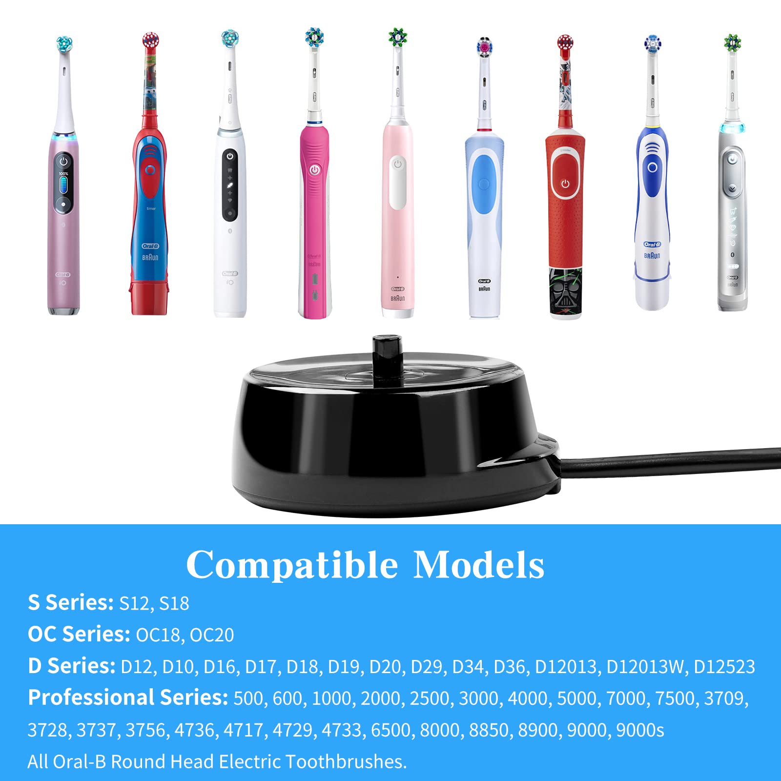 Herfair Oral B Toothbrush Charger Replacement Electric Toothbrush Charging Base Inductive Power Supply Compatible with Model 3757 S/O/OC Series (Black)