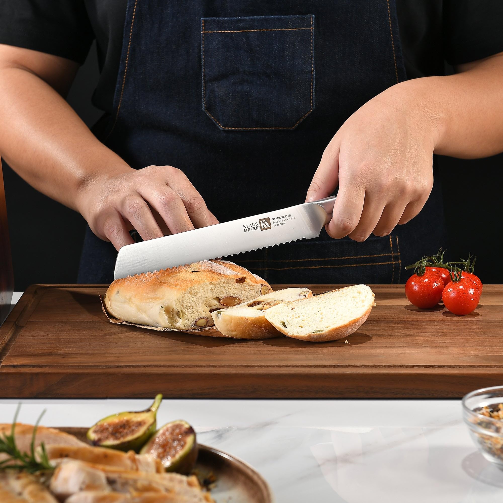 Klaus Meyer Stahl High Carbon Exclusive German Steel 8 inch Bread Knife (Black)