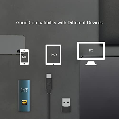EVERSOLO H1 Portable Headphone Amplifier and DAC ES9281AC Pro High Resolution Supports PCM 384KHz/32bit DSD256 MQA 3.5mm Headphone Output for Android Smartphone/Tablet/PC