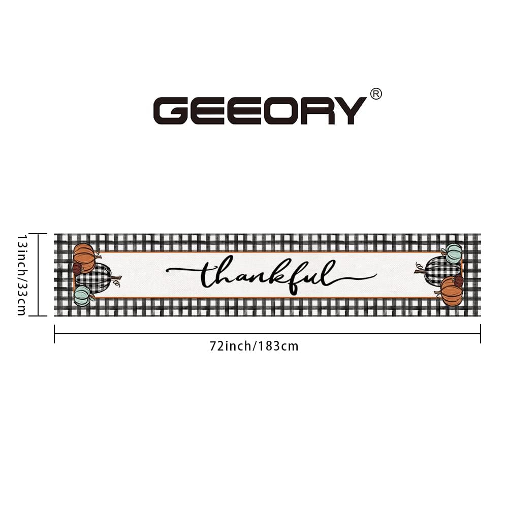 GEEORY Fall Table Runner 13x72 Inch, Buffalo Plaid Check Pumpkins Thanksgiving Farmhouse Table Decoration for Kitchen Dinning, Indoor Outdoor Dinner Party (Orange Pumpkins) GT121-72