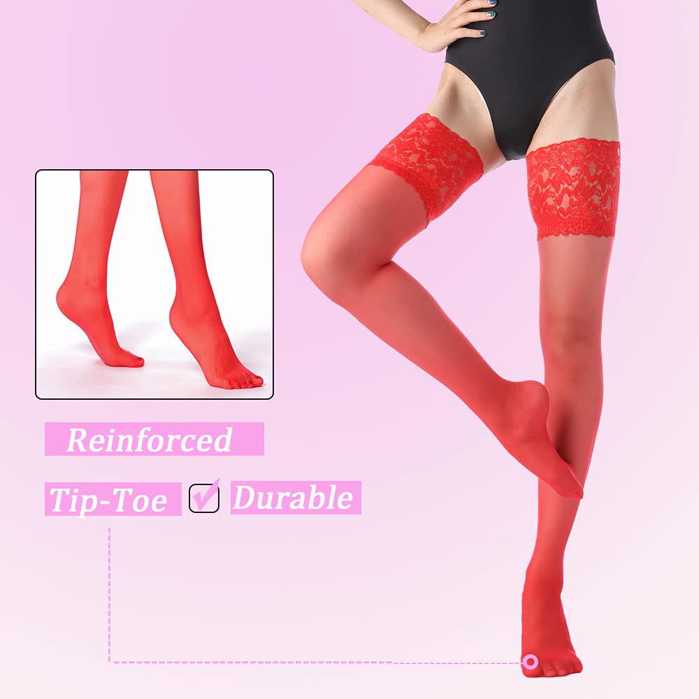 G&Y Thigh High Stockings with Silicone - 15D Sheer Lace Top Nylon Stay Up Pantyhose for Women