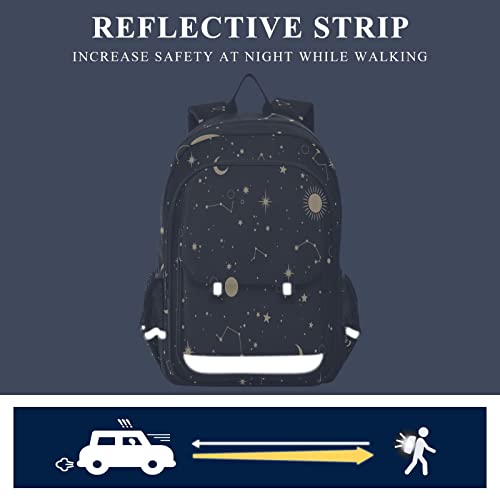 Glaphy Zodiac Sun Moon Stars Boho Constellations Backpack School Bag Lightweight Laptop Backpack Student Travel Daypack with Reflective Stripes
