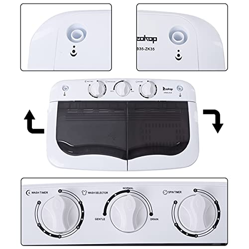 ZOKOP Portable Compact Twin Tub Washing Machine Capacity 14.3lbs 1300rpm/mins Semi-automatic Washer Laundry Machine Dryer Built-in Drain Pump Spin Cycle, Grey, 22.83inch x 14.72inch x 26.38inch