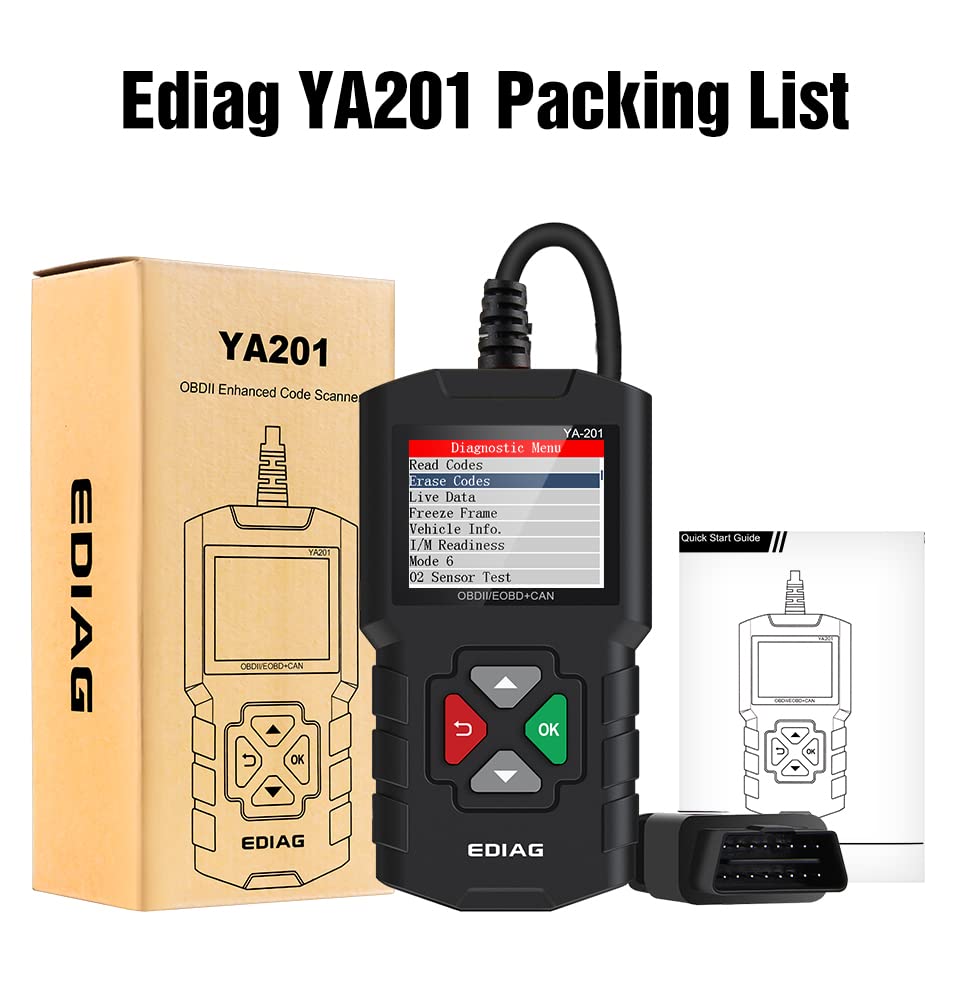 EDIAG YA-201 Obd2 Scanner, Full OBD2 Modes Check Engine Code Reader After 1996 All OBDII/EOBD/KOBD/CAN Cars, O2 Sensor EVAP Systems, Battery Test,Live Data Stream,Plug & Play