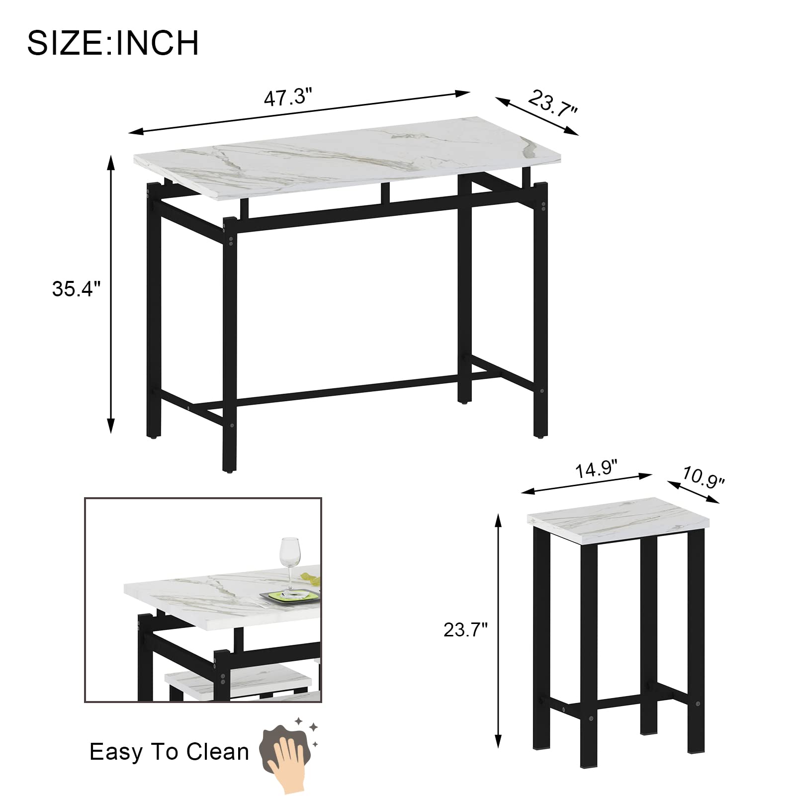 Dining Table Set for 4, 5 Pieces Kitchen Table and Chairs for Small Spaces, Bar Table and Chairs Set, Person Counter Height Table Set with 4 Chairs for Pub Restaurant Dinner Breakfast(White Statuario)