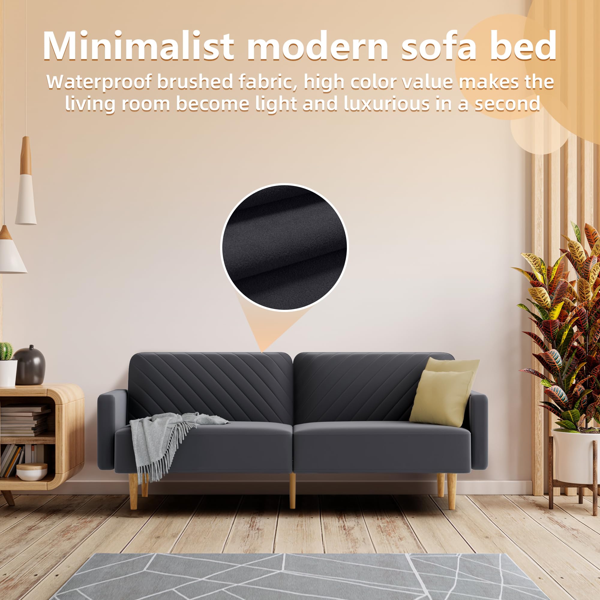 Outspurge Sofa Bed, 3 in 1 Convertible Sofa Bed, Modern Couch Bed with LVL Wood Frame, Love Seat, Couches for Living Room, Office & Bedroom (Light Grey Fabric)