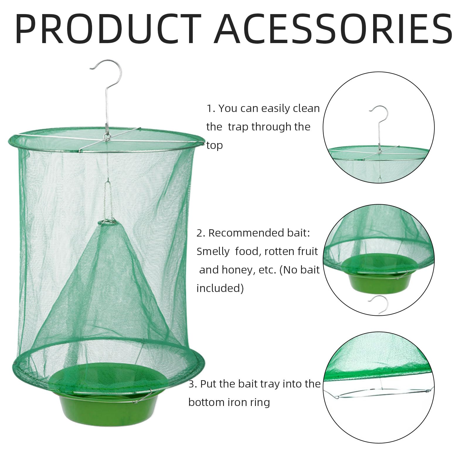 Ranch Fly Trap with Bait Tray, Reusable Fly Traps Fly Catcher Cage for Indoor or Outdoor Family Farms, Park, Restaurants (8 Pack) 01