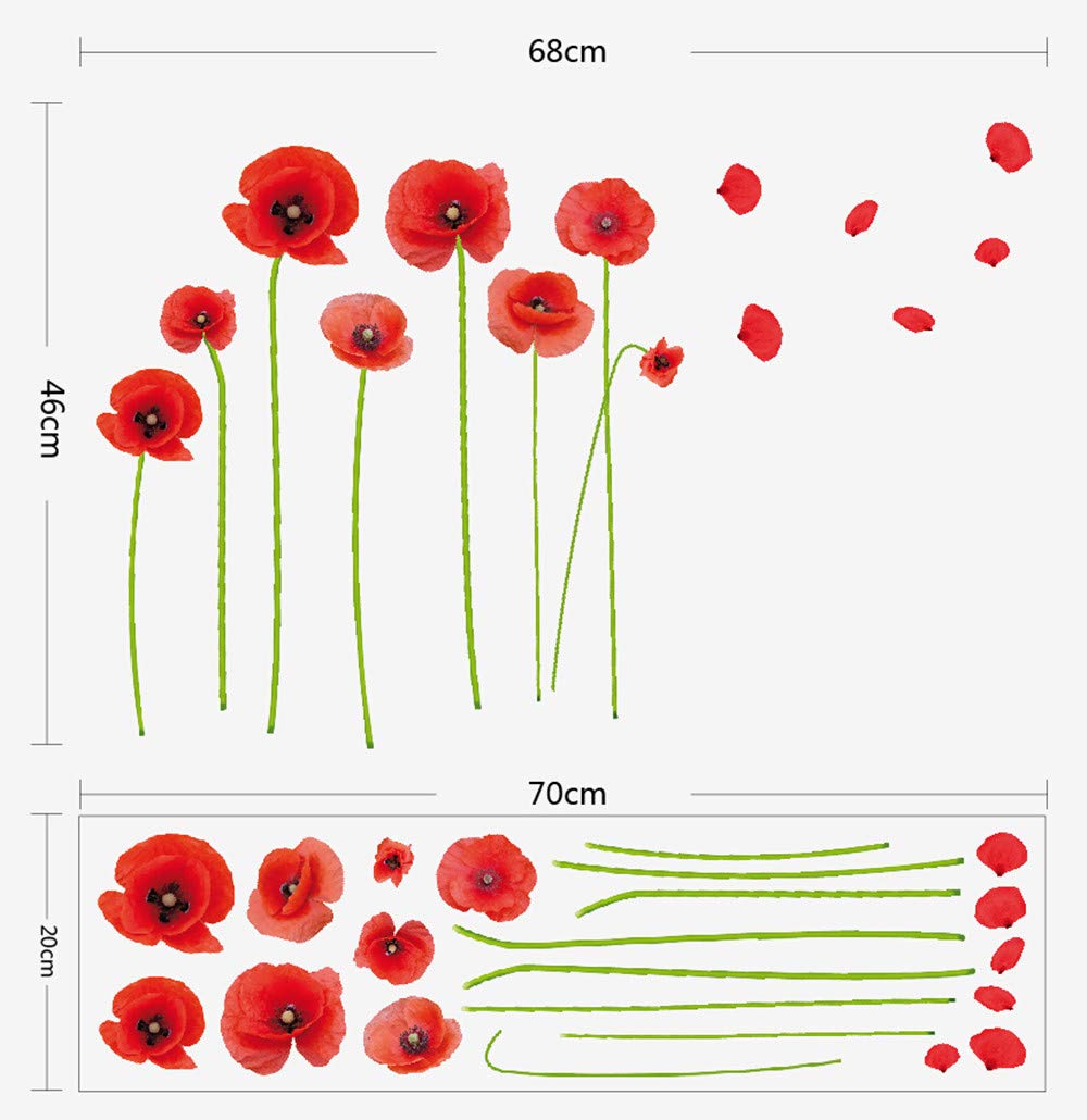 Esmee DIY Red Poppies Beautiful Flowers Vines Stick Wall Decals, Living Room Bedroom Children Room Nursery