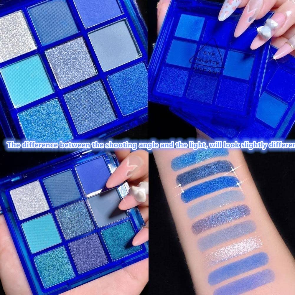 Go Ho 9 Style Blue Grey White Powder Makeup Eyeshadow Palette,Matte & Pearl Shimmer Design Waterproof Cool Blue Eye Eyeshadow Palette for Women&Girls(Blue)