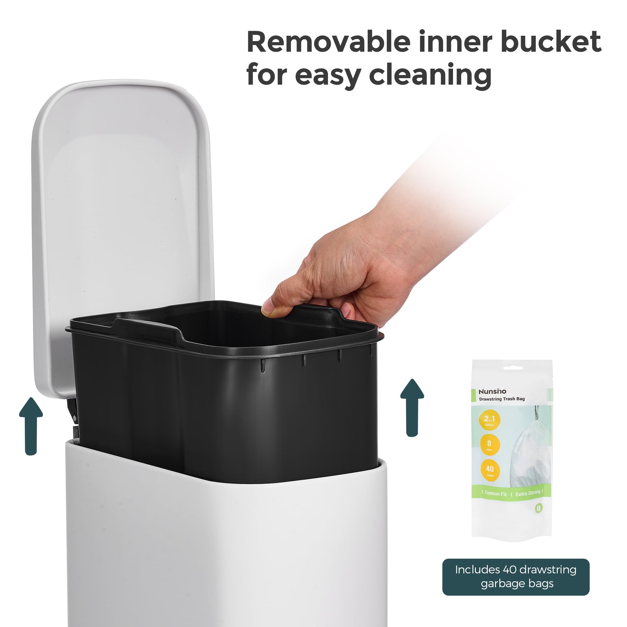 Nunsino Small Bathroom Trash Can with Lid Soft Close, 1.6 Gallon Stainless Steel Garbage Can with Pedal, Small Trash Bin for Bathroom, Kitchen, Home Office, Silver