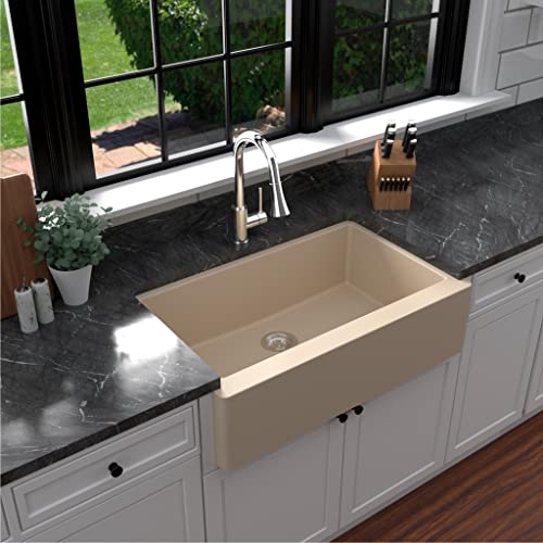 Karran QA-740 Farmhouse/Apron-Front Quartz Composite 34 in. Single Bowl Kitchen Sink Kit in Black