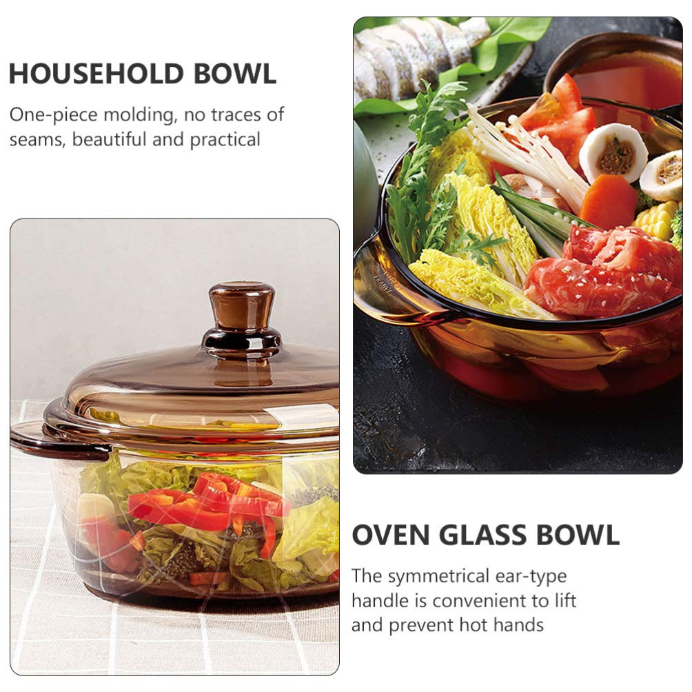 Hemoton 1pc Amphora Large Pho Bowls Ramen Noodle Pot Clear Cookware Stew Pots with Lids Restaurant Serving Bowl Fruit Bowl Baking Dish with Lid - Bowl Glass Salad Salt Toddler