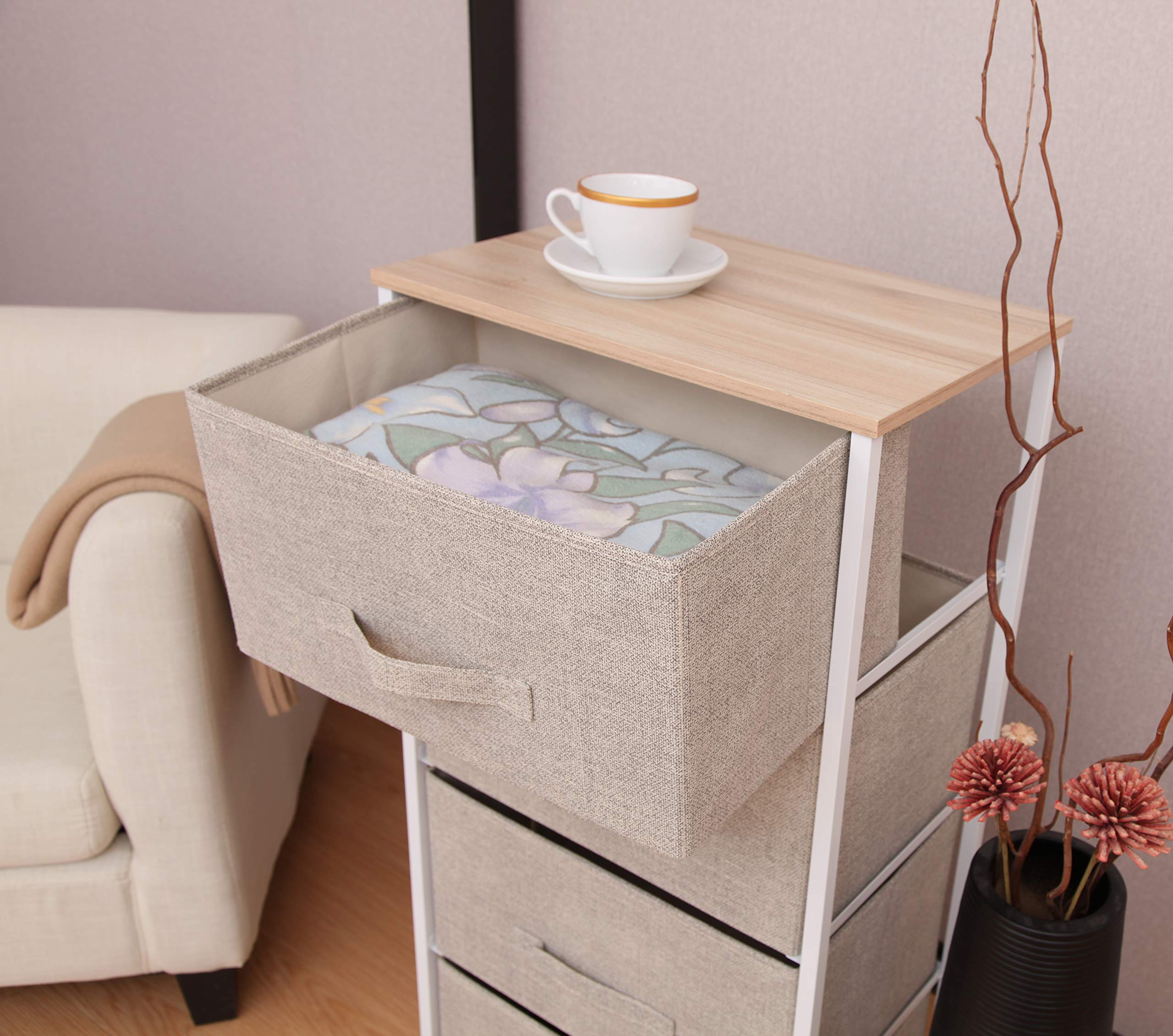 East Loft Tall 4 Drawer Dresser Storage Organizer for Closet, Nursery, Bathroom, Laundry or Bedroom Fabric Drawers, Solid Wood Top, Durable Steel Frame Natural