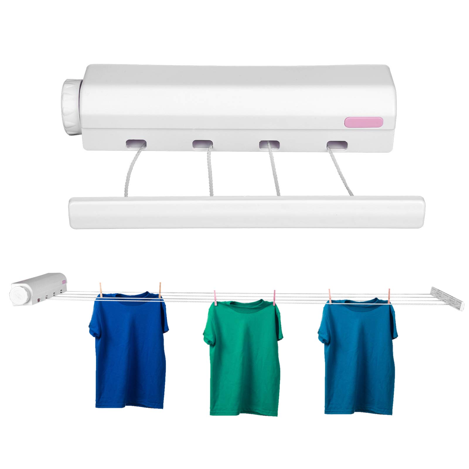 Retractable Clothesline for Indoor and Outdoor Use Space-Saving Clothes Drying Rope Hanger with Four Ropes Easy to Install and Adjustable Length