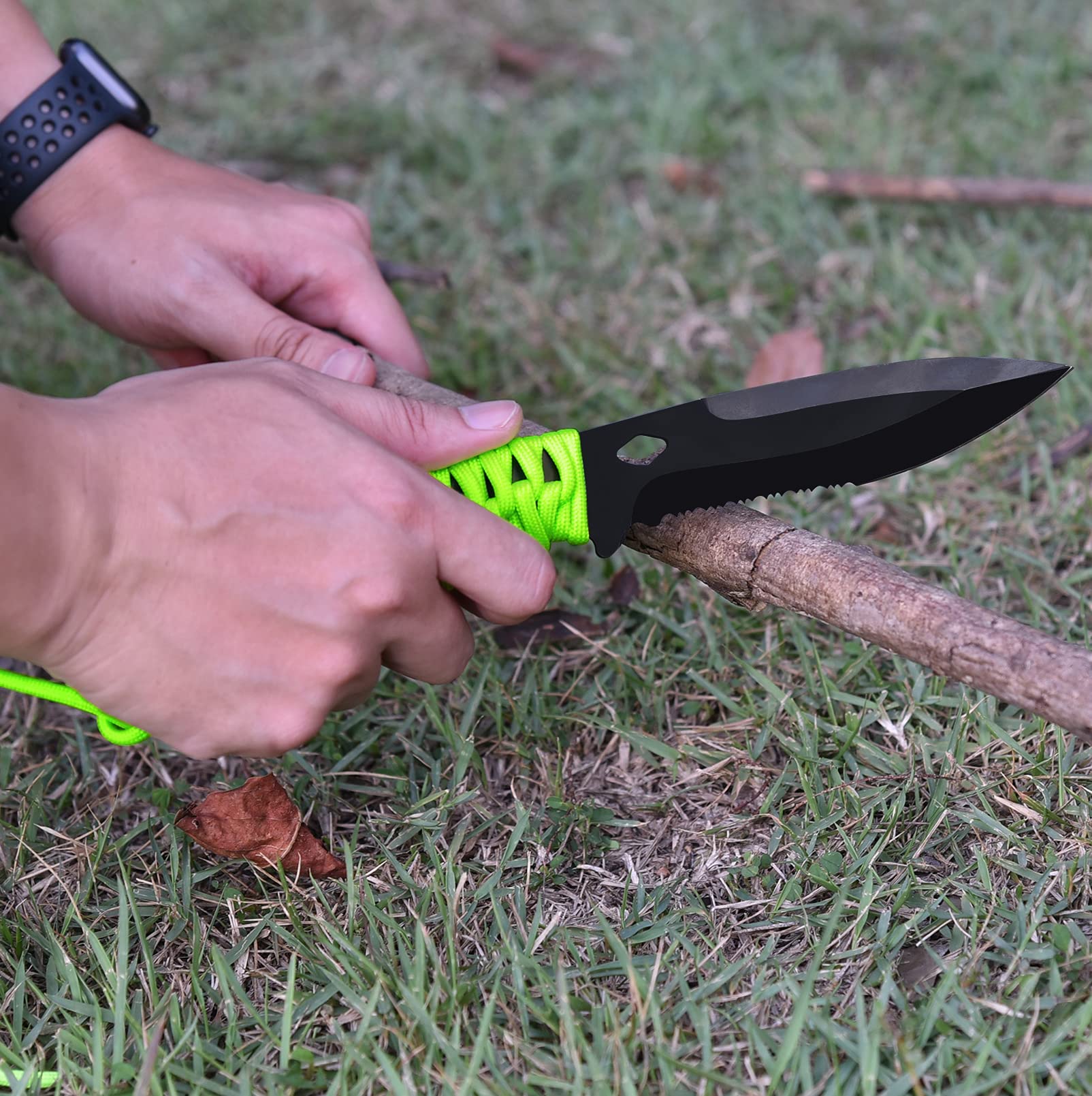 Extremus Bushcraft Survival Hunting Camping Knife with Serrated Edge, Fixed Blade with Cordura Sheath, 750 lb. Rated Paracord Handles, Includes Magnesium Fire Starter/Whistle, 5-Inch
