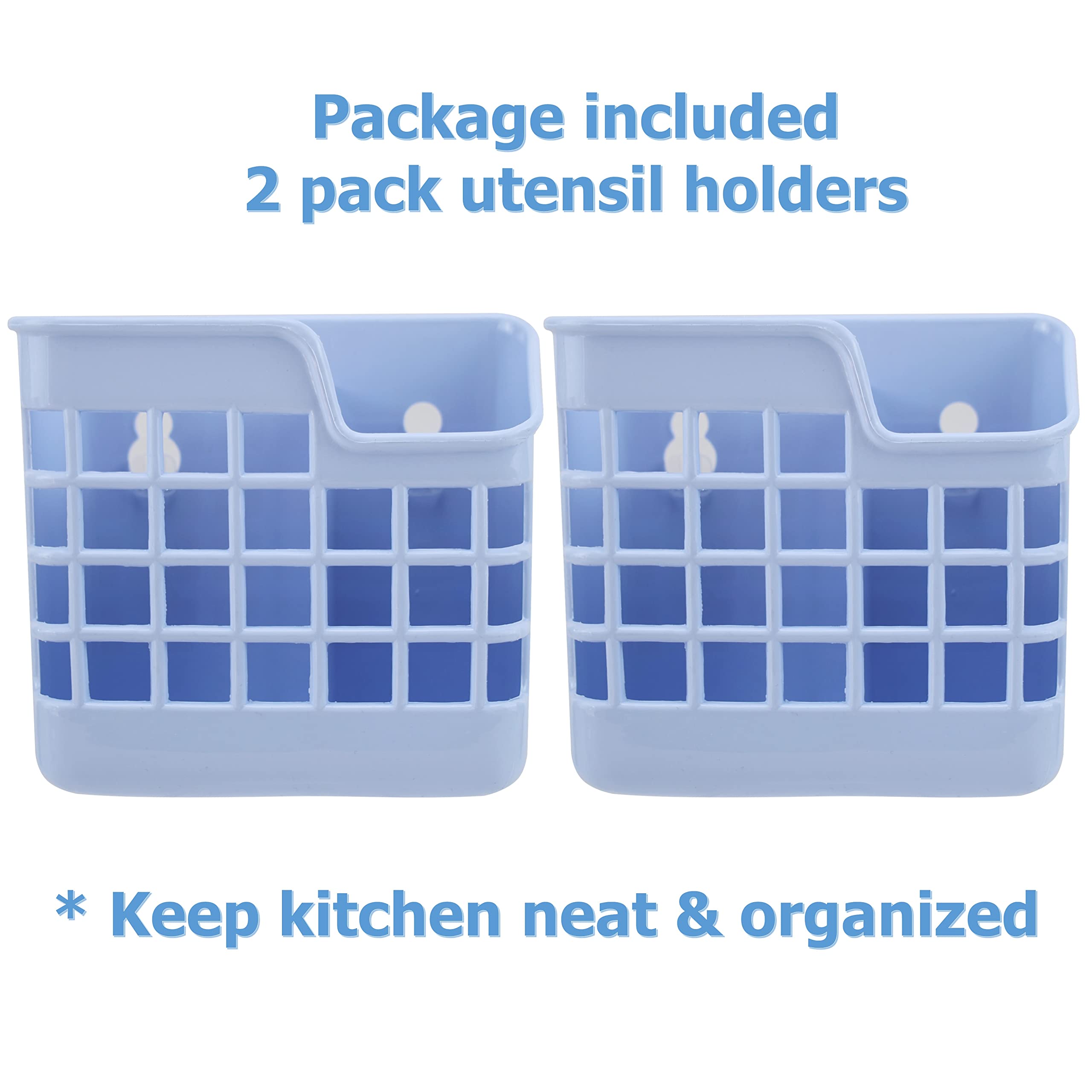 EIKS Plastic Utensil Holder Silverware Organizer Cutlery Drying Rack with Wall Mount Self Adhesive, Having 2 Divided Compartments - Total 2 Pack