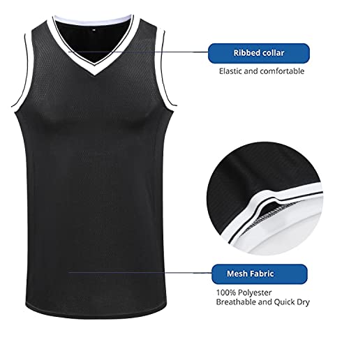 SHAJUNQI Basketball Jersey Men's Mesh Athletic Sports Shirts Training Practice - Blank Team Uniforms for Sports Scrimmage UO-Black White XL