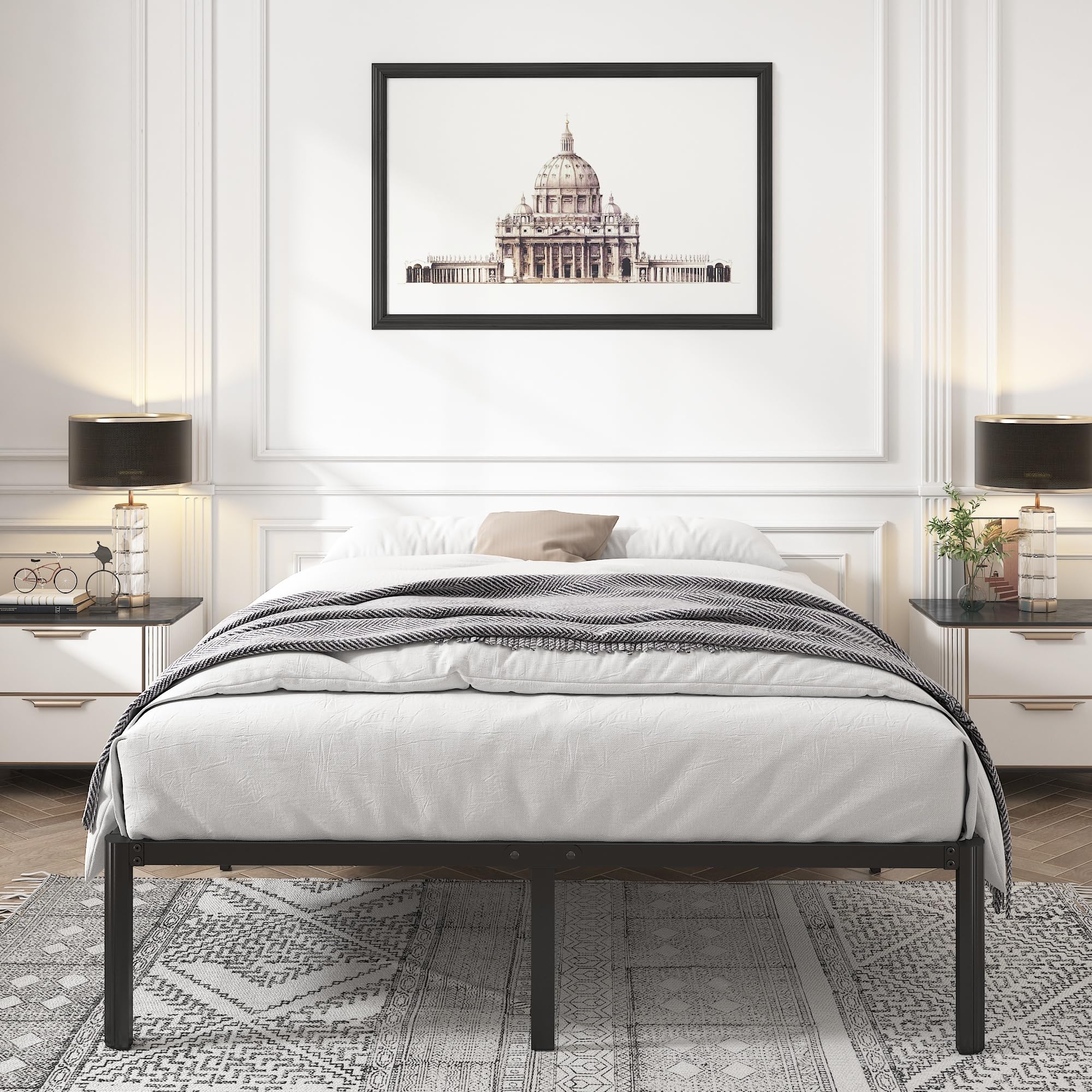 Vehowy King Size Bed Frame,18 Inch Heavy Duty Platform Bed Frame with Round Corner Edge Legs/No Box Spring Needed/Noise Free/Steel Slat Support/Easy Assembly