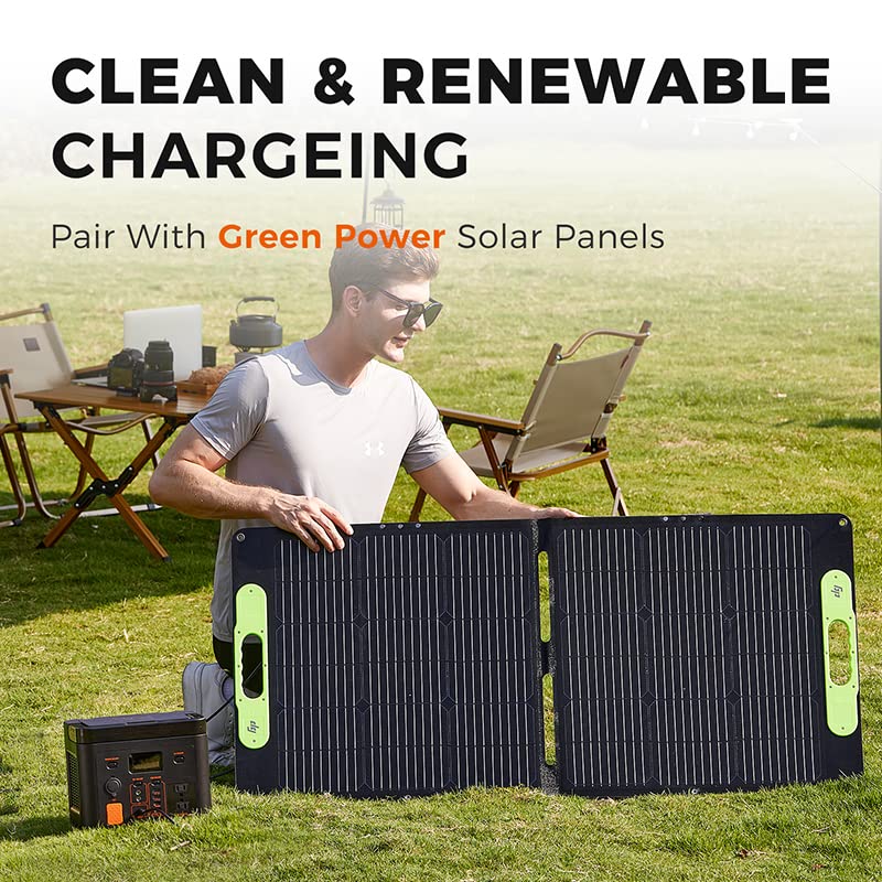 Green Power Solar Generator 300W Portable LiFePO4 Power Station 256Wh and Solar Panel 60W with 2 AC Outlet 110V/300W Solar Mobile Battery Packup for Outdoors Camping Hunting Home Emergency