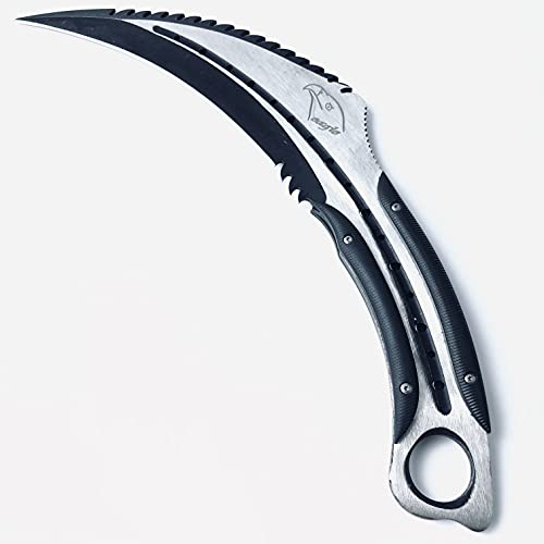 HOLYEDGE 13 Inch Heavy Duty Extra Large Eagle Karambit Fixed Blade Knife - 6.5 Inch Blade with Leather Sheath Full Tang D2 Tactical Survival Hunting CSGO Claw Knives (Black&White)