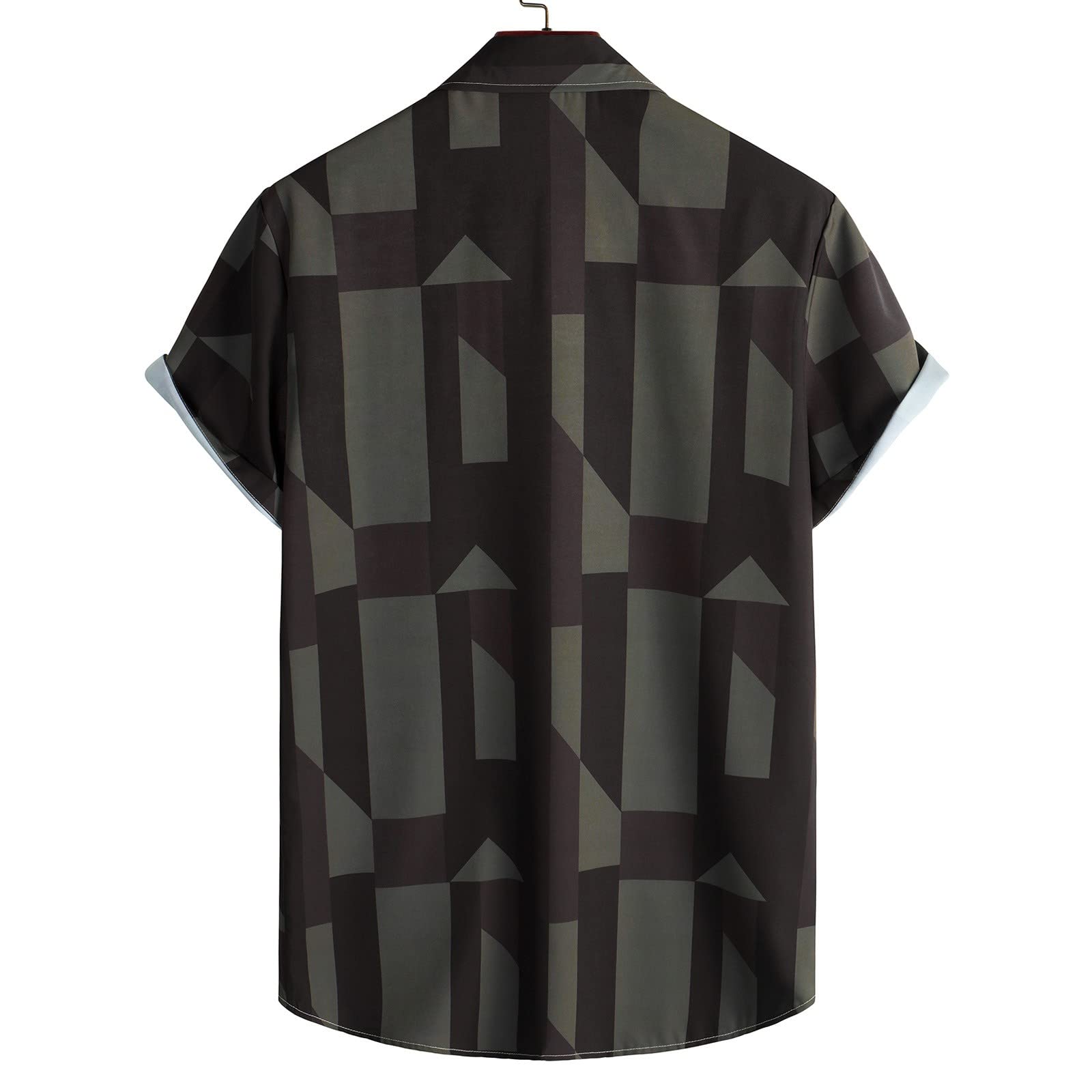 DUOWEI New Men's Casual Loose Large Size Shirts Lapel Printed Short Sleeve Shirts Hawaiian Beachwear Black
