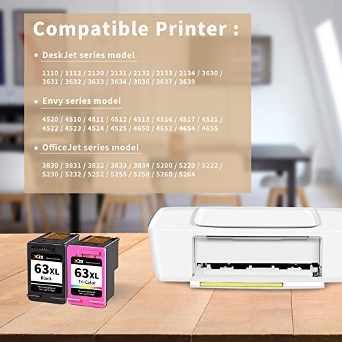 XJI 63XL Remanufactured Ink Cartridges Replacement for HP Ink 63 XL Black and Tri-Color Combo Pack, for OfficeJet 3830 3833 5255 5258 5260 Envy 4510 4520 4650 DeskJet 1112 2132 3630 3634 3639 Printer