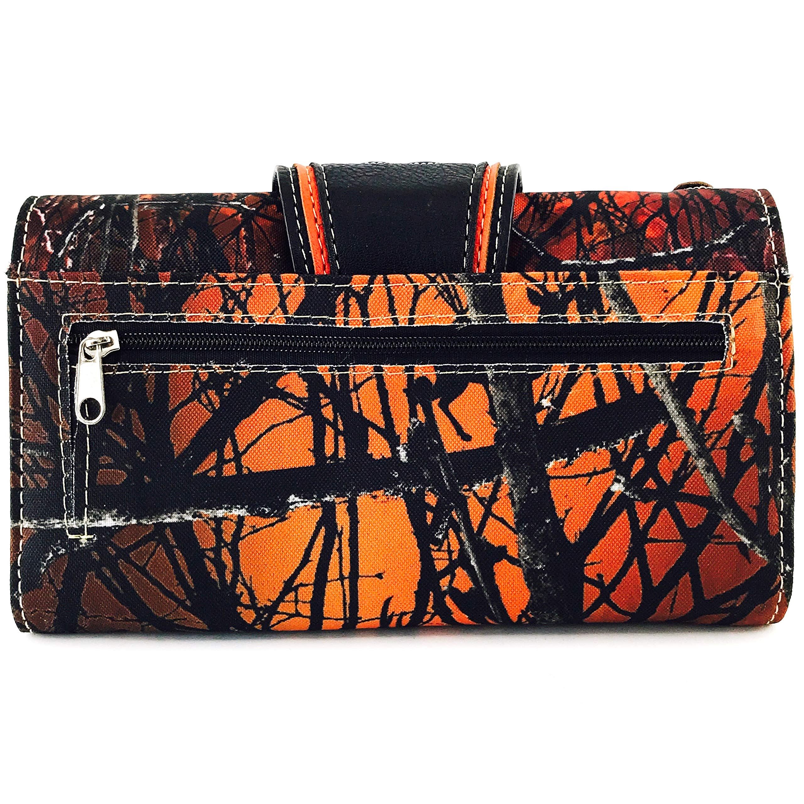 Zelris Camouflage Shine Glow Silver Buckle Women Crossbody Trifold Wallet (Orange)
