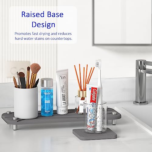 eipizx Sink Caddy Instant Dry Kitchen Sink Organizer With 2Pcs Diatomite Coasters Water Absorbing Stone Sink Tray For Soap Dispenser Quick drying Sink Caddy Sponge Holder For Kitchen Sink(Gray)