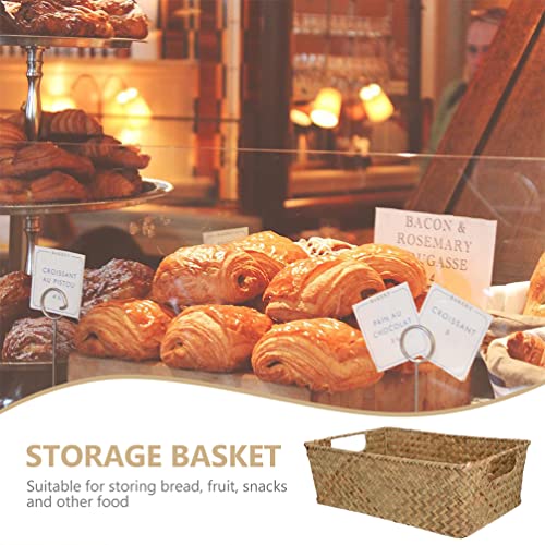 Luxshiny Baskets Large Wicker Storage Basket with Handles Rectangular Water Hyacinth Organizer Bin Retro Hand- Woven Seaweed Storage Basket Box for Jewelry Cosmetics Wicker Baskets