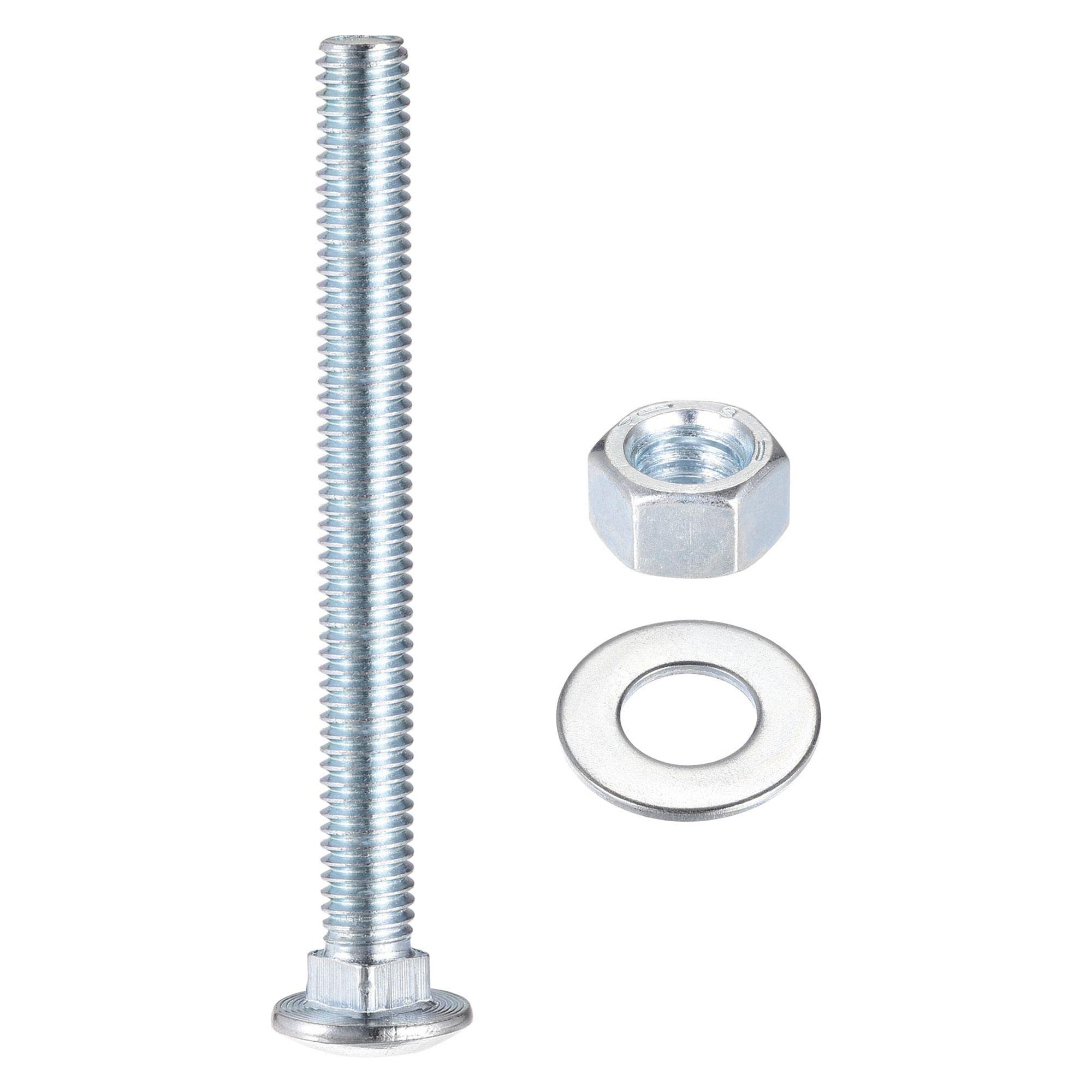 uxcell 3/8-16 x 4 Square Neck Carriage Bolts with Nuts & Washers, Carbon Steel Coach Bolt Screws 5 Set