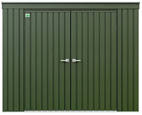 Scotts 8' x 4' Garden Storage Shed Outdoor Lockable Water-Resistant Steel Building with Tool Hanger and Pent Roof, Green