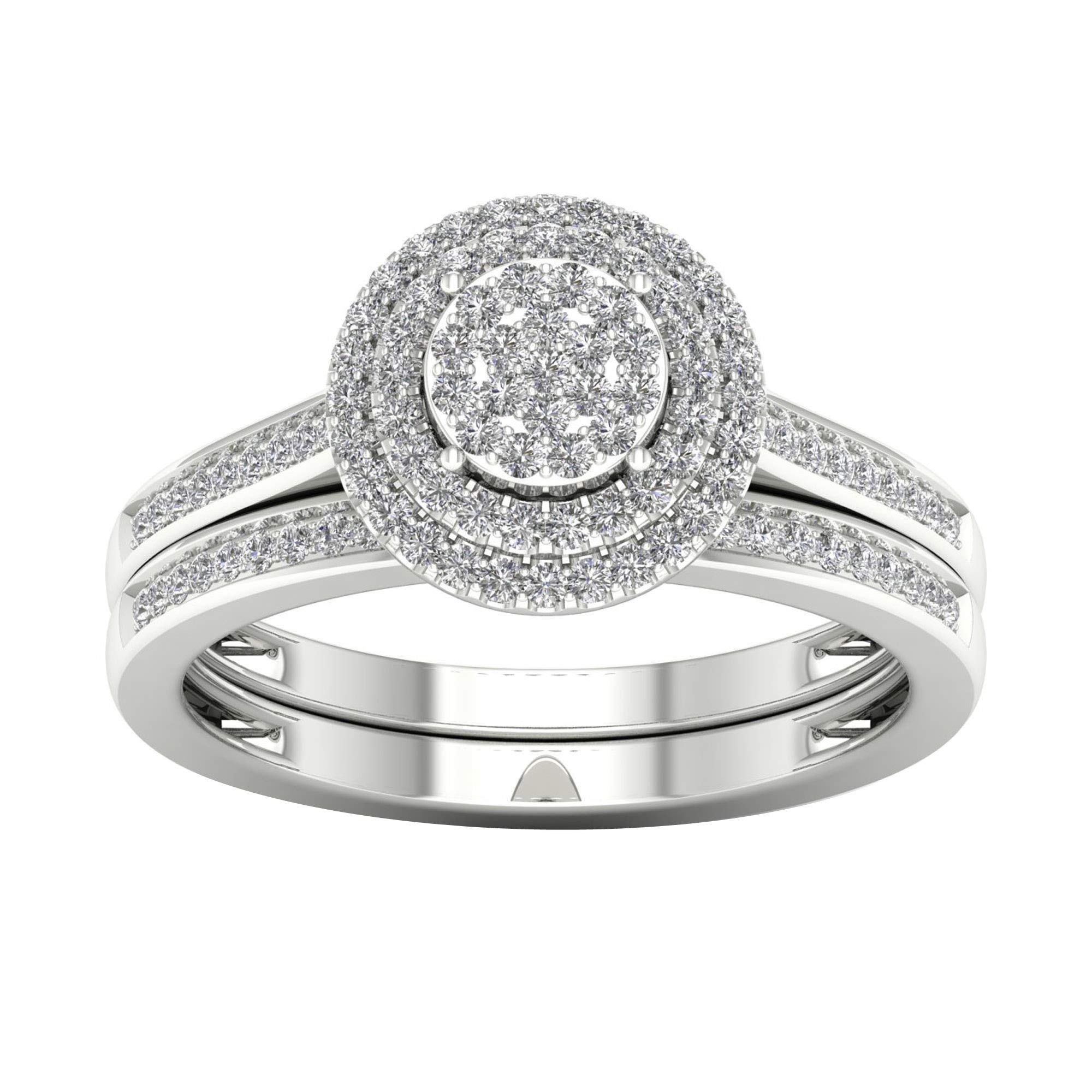 DZON Sterling Silver 1/3ct TDW Diamond Cluster BridalSet for Women(I-J, I2)